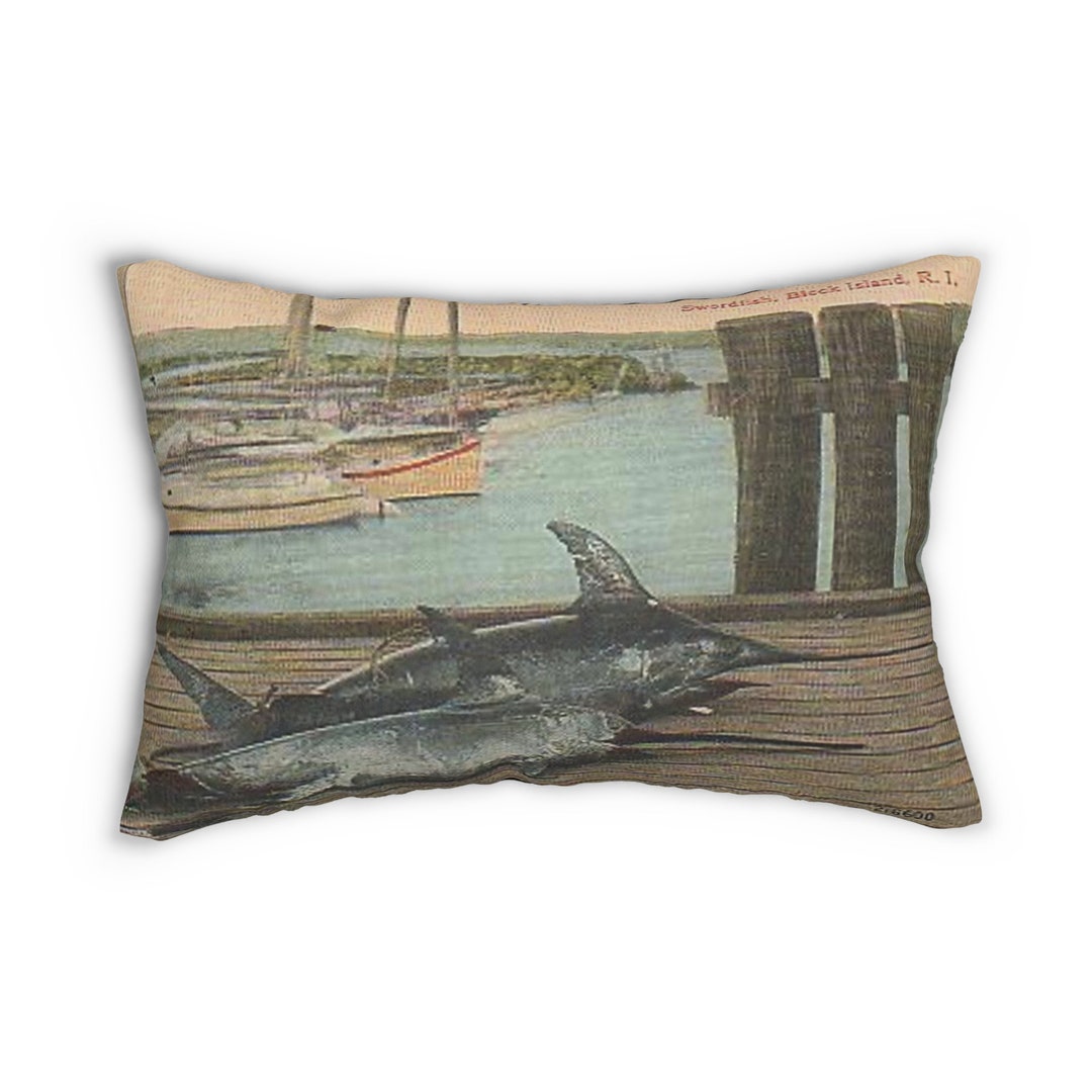 Maritime Triumph: 1908 Swordfish Catch, Block Island" Decorative Pillow ...