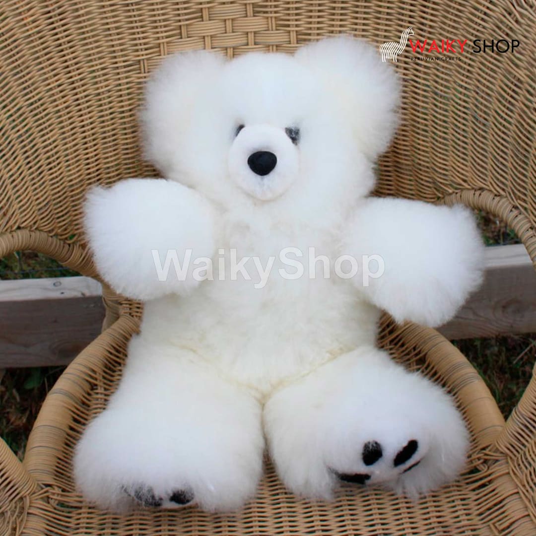 23 Inch White Baby Alpaca Bear Large Alpaca Fur Teddy Bear Handmade ...