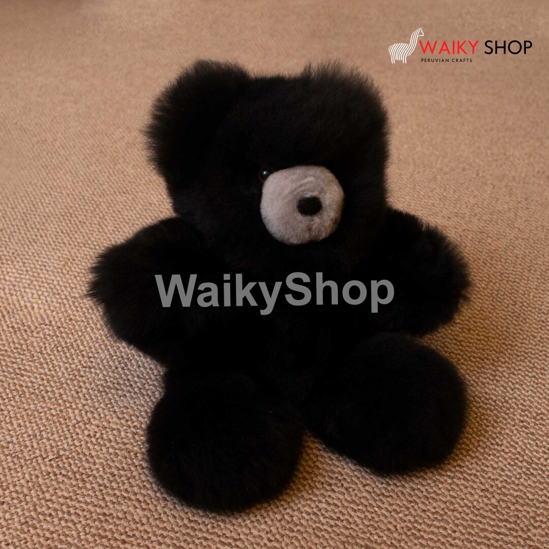 Handmade Black Alpaca Bear, Black Alpaca Bear, 14 and 12 Inch Black ...