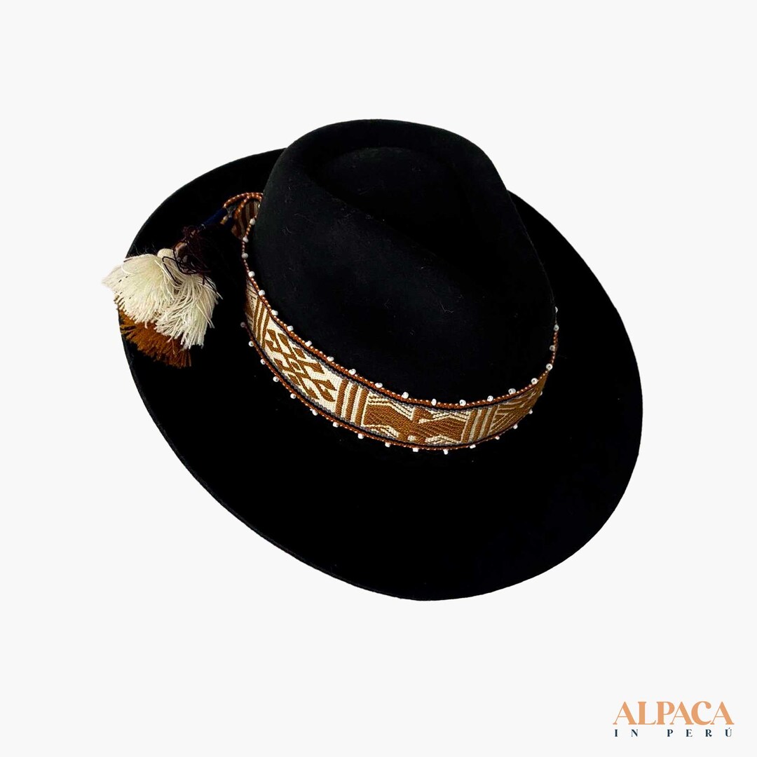 Peruvian Artisan Fedora | Black Alpaca Felt Hat | Handmade Wool Wide ...