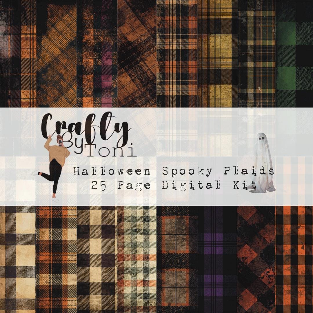 Spooky Plaid Digital Paper Pack: 25 Grunge Halloween Backgrounds (A4 ...