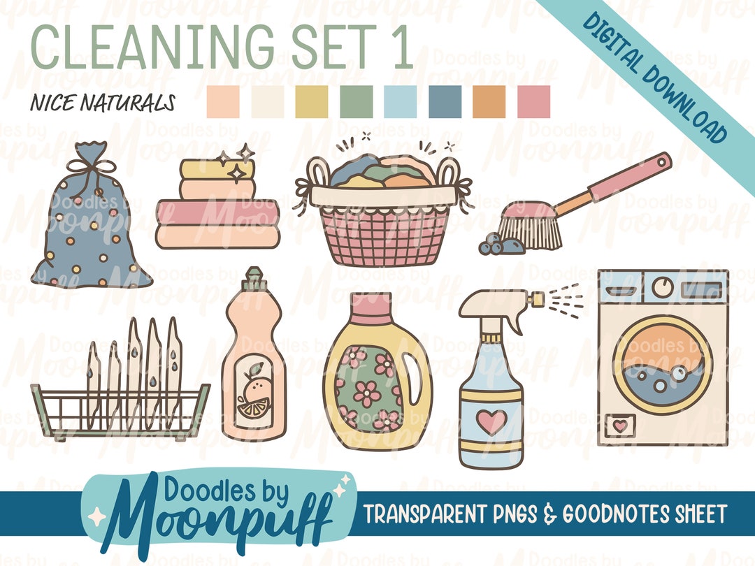 Cleaning Digital Planner Stickers Set 1 Nice Naturals, Chore Journal ...