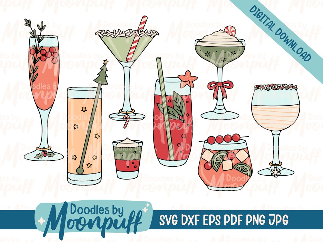 Christmas Cocktail Clipart Set, Holiday Adult Cut File Line Art ...