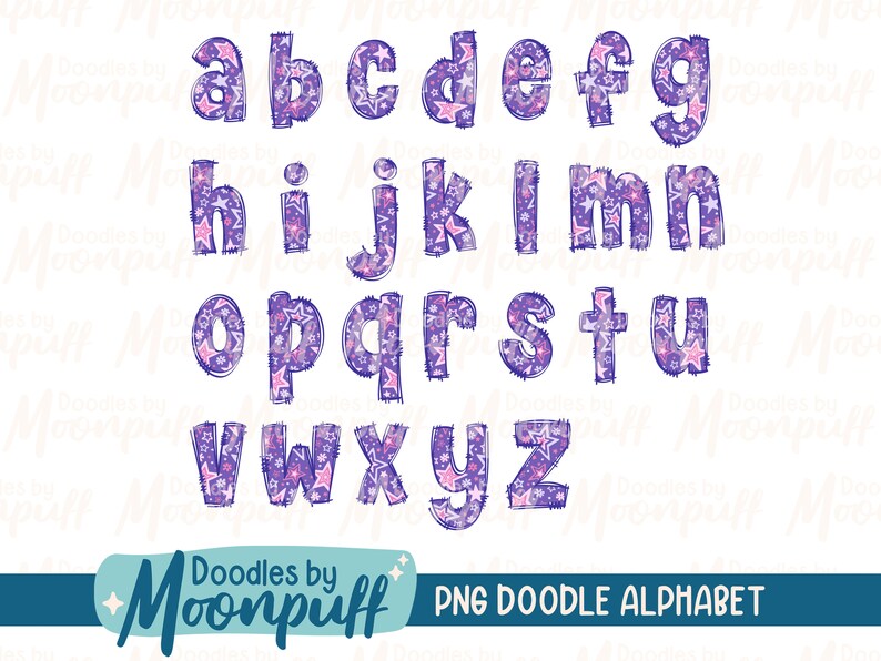 Pink & Purple Stars Doodle Alphabet Letters Transparent Pngs - Etsy
