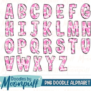 Pink Cow Print Doodle Alphabet Letters Transparent Pngs, Sublimation ...