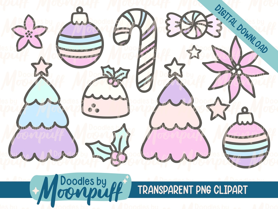 Cute Christmas Doodles Clipart, Cute Holiday PNG Clipart, Kawaii Pastel ...