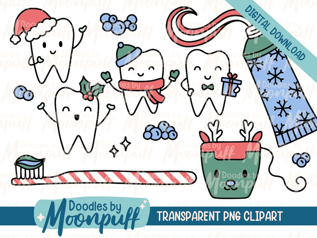 Christmas Dental Clipart, Cute Holiday Teeth PNG Clipart, Kawaii ...