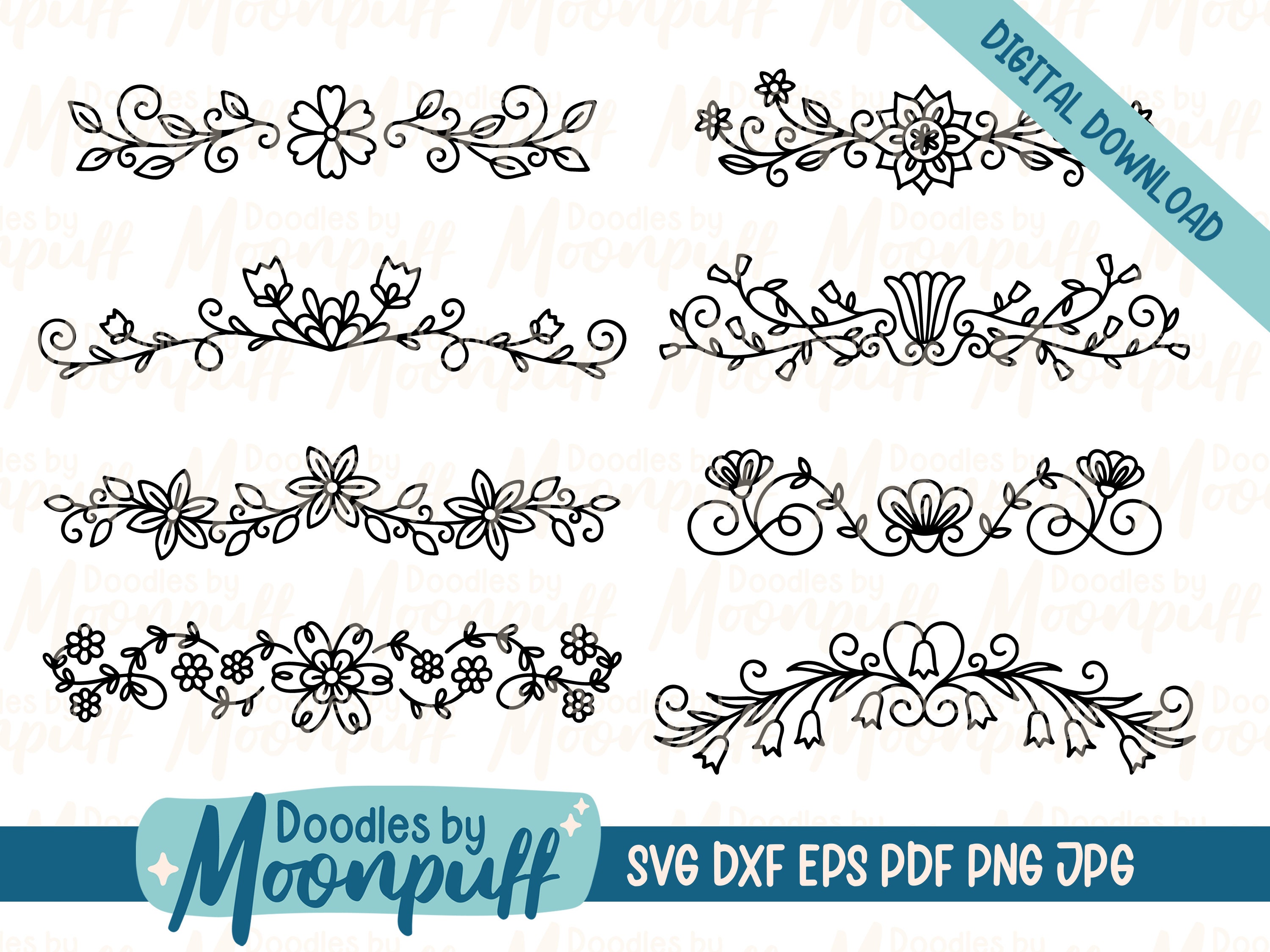 Floral Flourish Text Dividers SVG Clipart, elegante blumige Blume Swirl ...