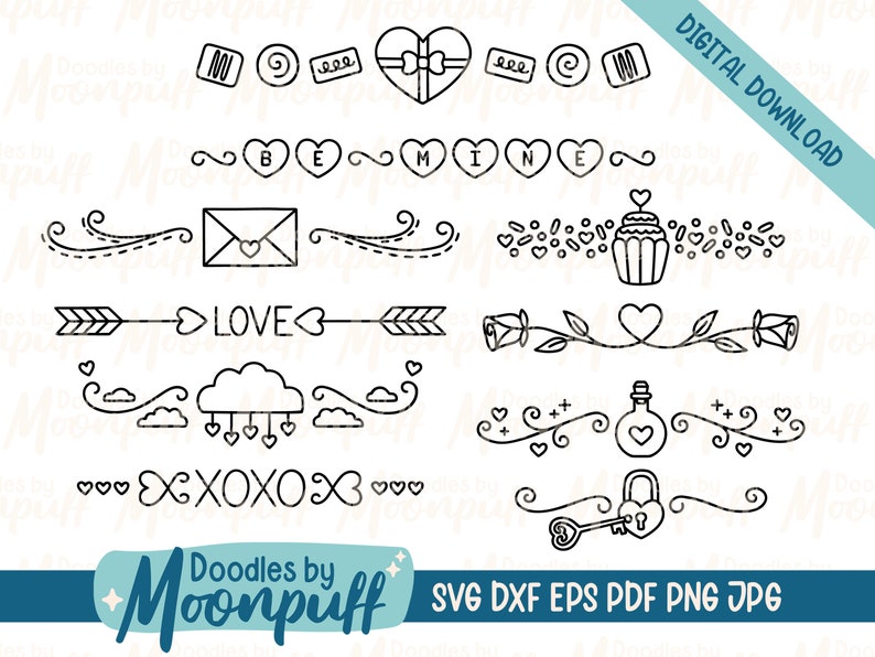 Hand-drawn Valentine's Day Text Dividers SVG Clipart Love | Etsy