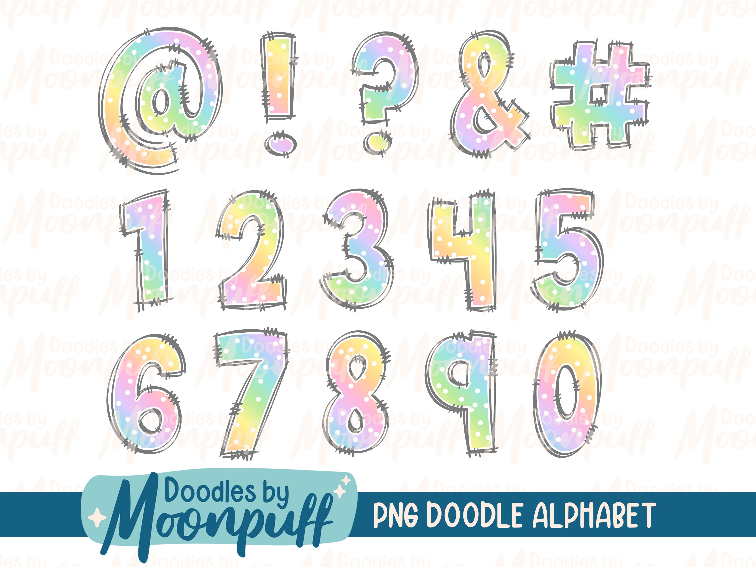 White Confetti on Pastel Rainbow Gradient Doodle Alphabet - Etsy