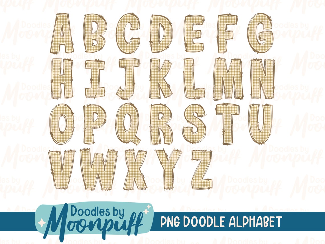 4 Color Autumn Gingham Doodle Alphabet Letters Transparent - Etsy