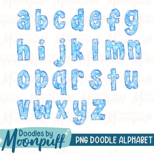 Snowflakes on Blue Watercolor Background Doodle Alphabet Letters Transparent Pngs, Sublimation ...