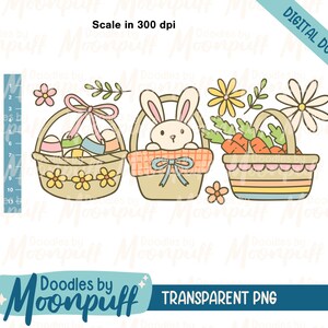 Easter Baskets & Flowers Hand Drawn Clipart Set, Bunny Egg Carrot ...