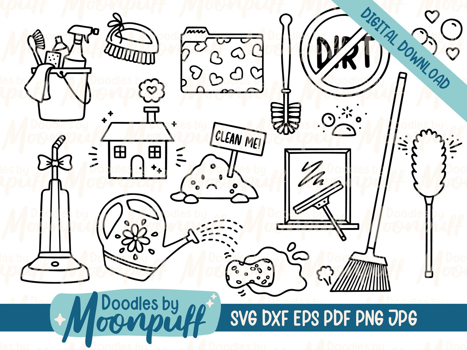 Cleaning Set 2 Black Outline Clipart Icons Chores Hand-drawn - Etsy