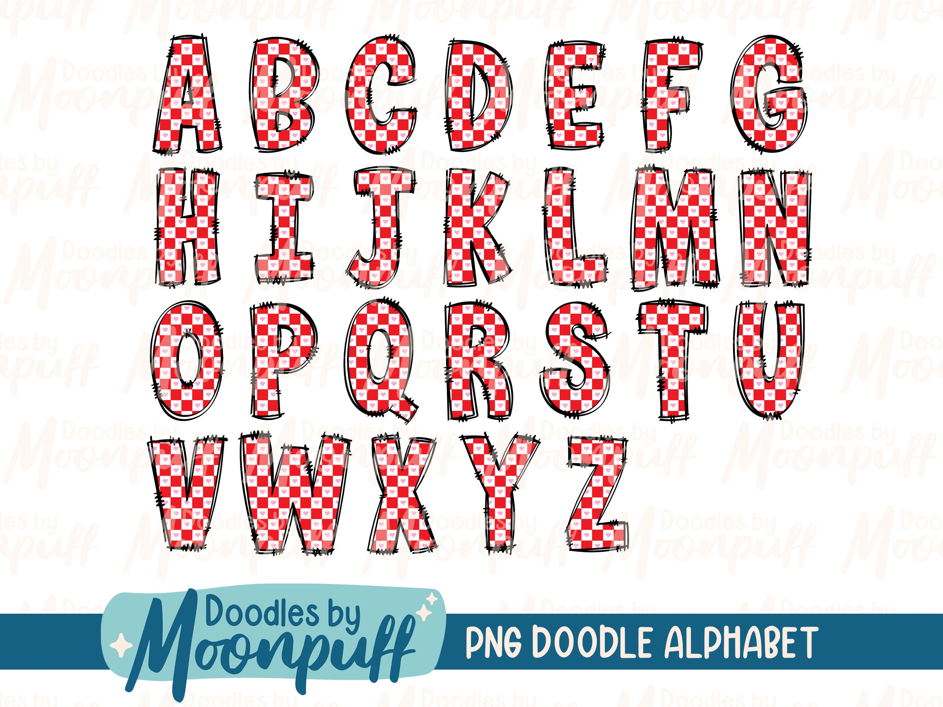 Heart Checkboard Doodle Alphabet Letters Transparent Pngs - Etsy