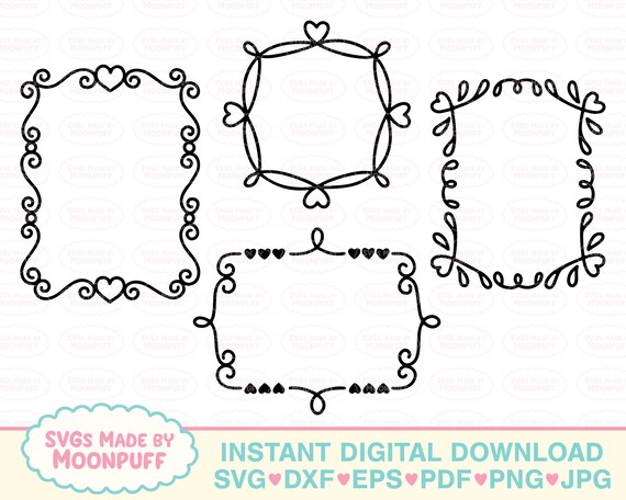 Hand-Drawn Heart Frames Set 2 borders SVG cut file | Etsy