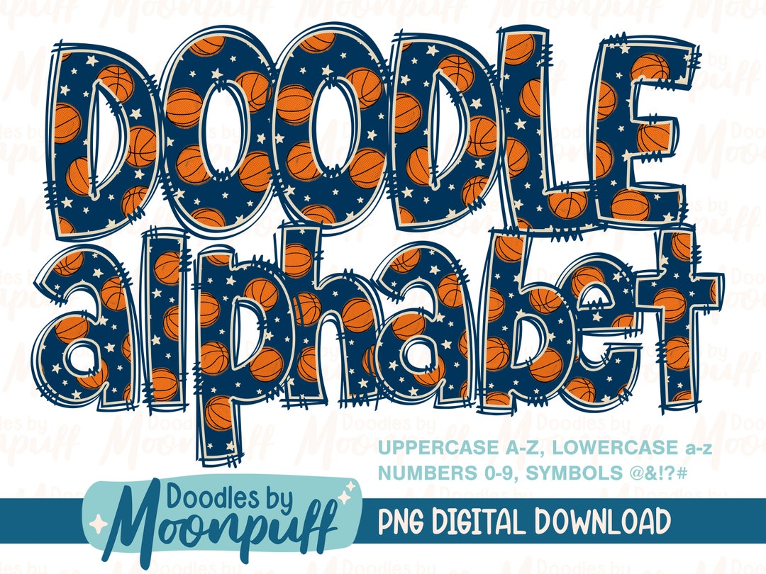 Basketball & Stars on Blue Doodle Alphabet Letters Transparent Pngs ...