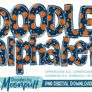 Basketball & Stars on Blue Doodle Alphabet Letters Transparent Pngs ...