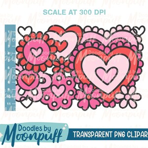Doodle Hearts and Flowers in Red & Pink Hand Drawn Clipart Set, Cute ...