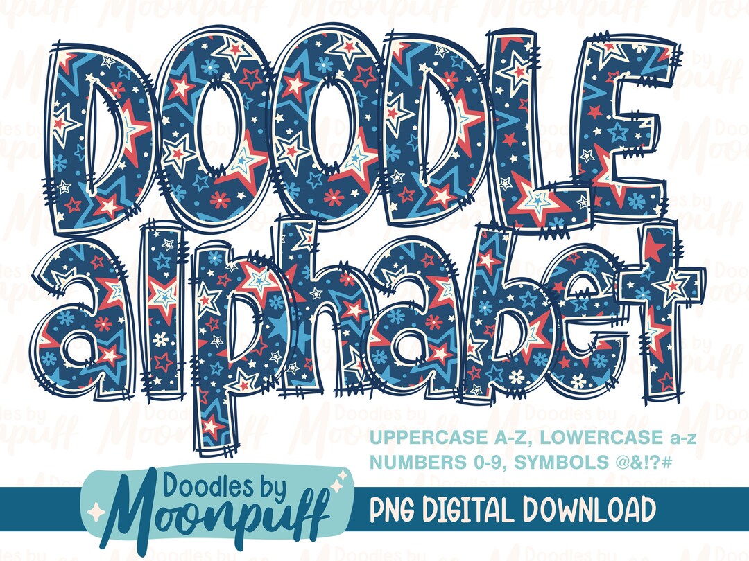 Red White & Blue Stars Doodle Alphabet Letters Transparent Pngs ...