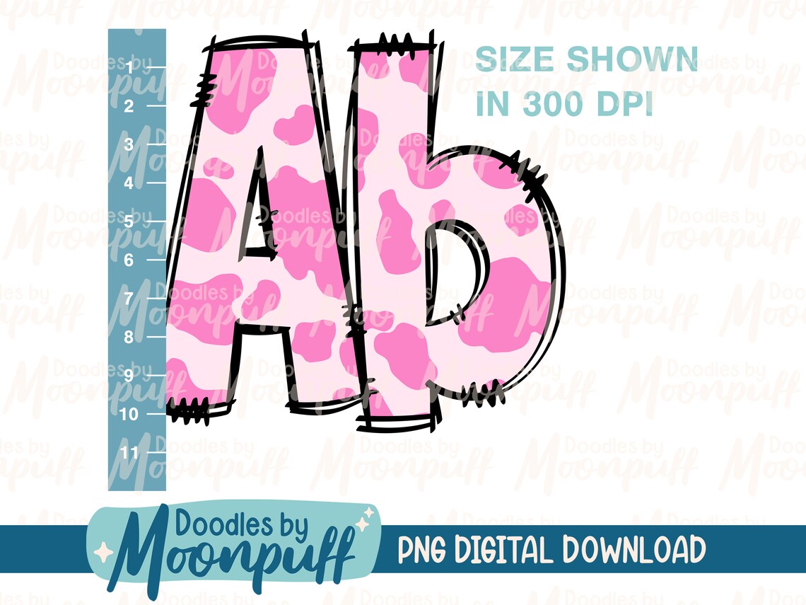 Pink Cow Print Doodle Alphabet Letters Transparent Pngs - Etsy