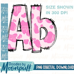 Pink Cow Print Doodle Alphabet Letters Transparent Pngs, Sublimation ...