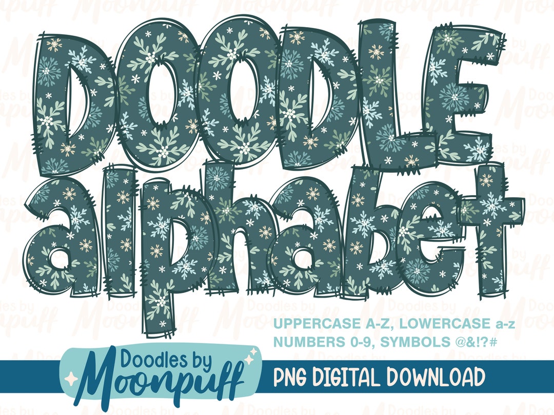 Mistletoe Snowflakes Doodle Alphabet Letters Transparent Pngs, Sublimation Alphaset Winter ...
