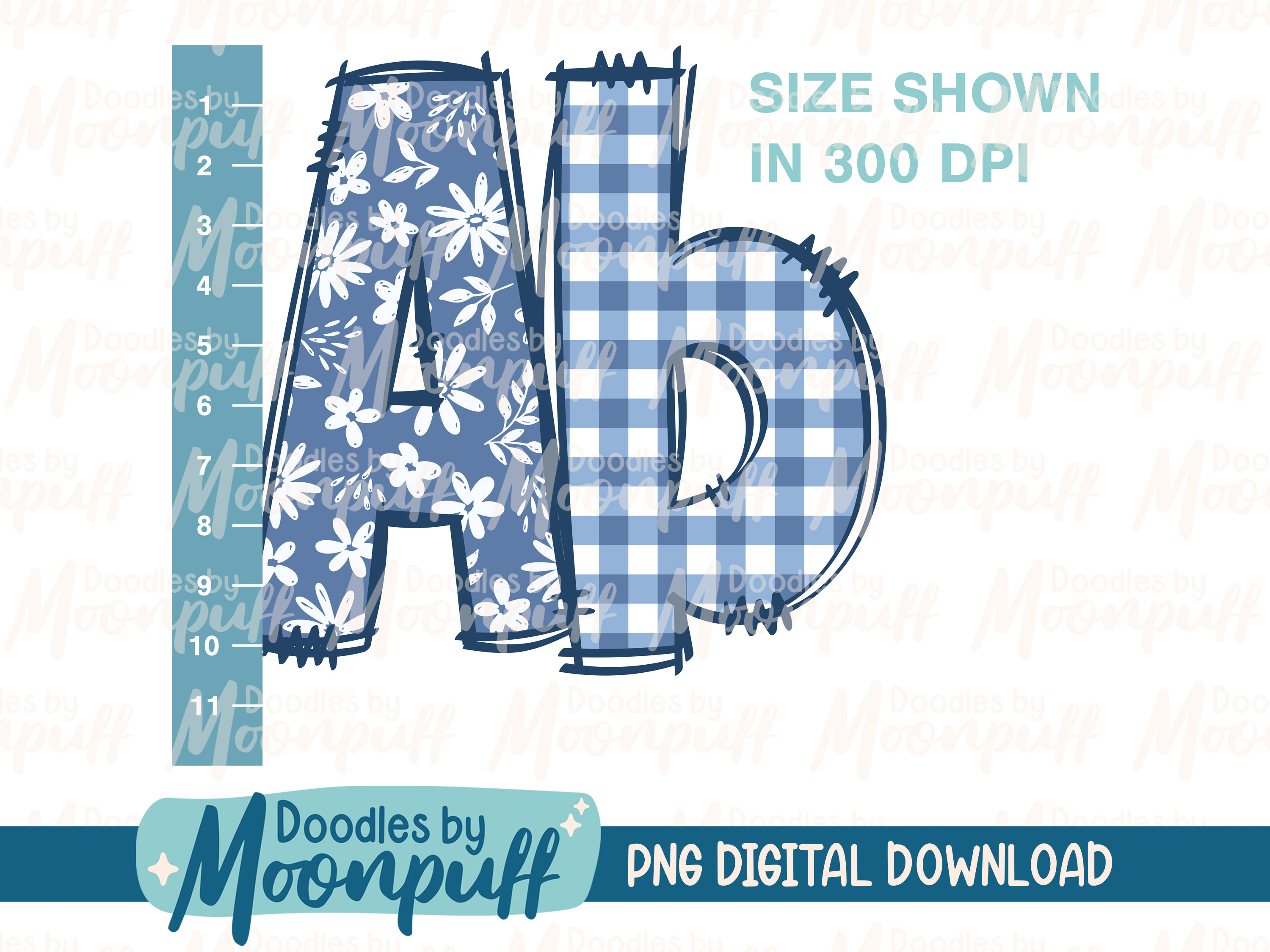 Blue Cottagecore Doodle Alphabet Letters Transparent Pngs - Etsy