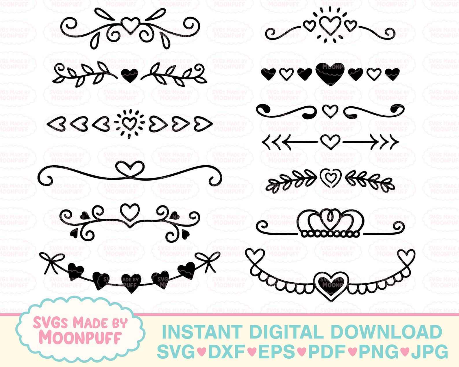 Hand-Drawn Heart Dividers Set 2 Medium borders SVG cut | Etsy