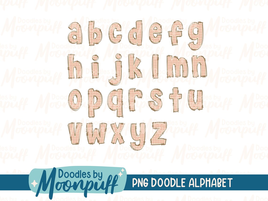 4 Color Autumn Gingham Doodle Alphabet Letters Transparent - Etsy