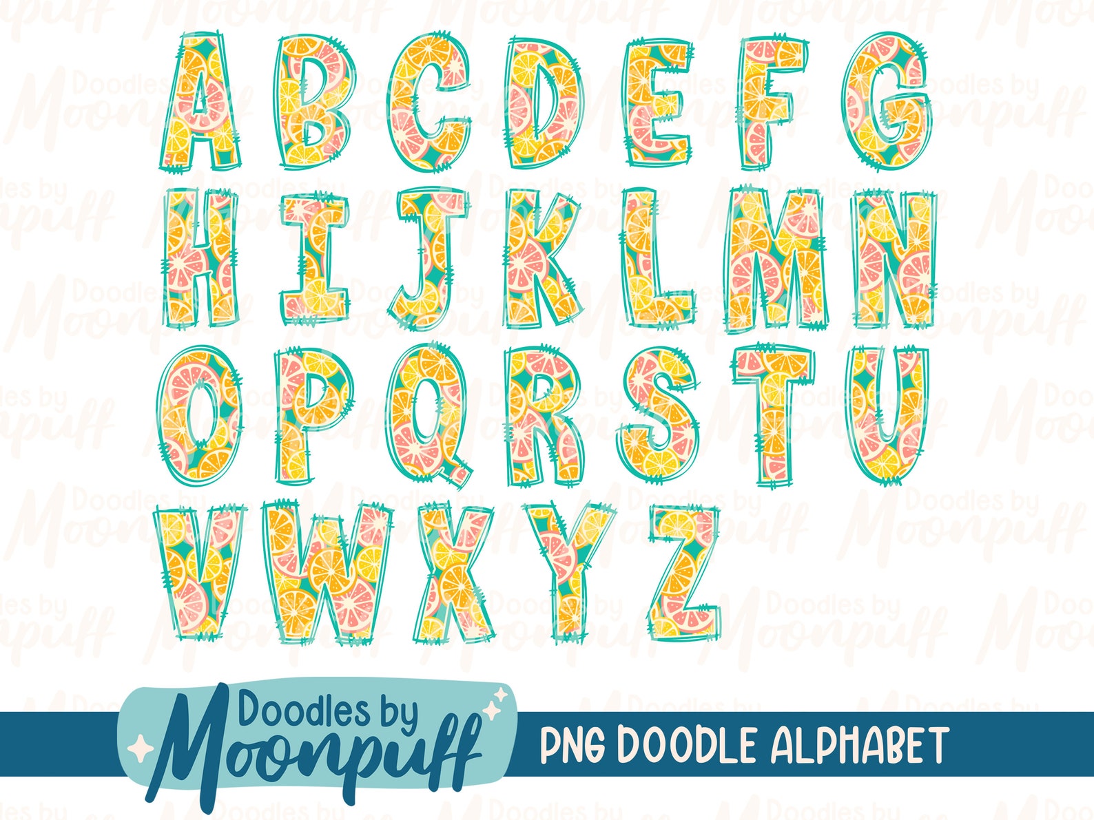 Citrus Rounds Doodle Alphabet Letters Transparent Pngs Summer - Etsy