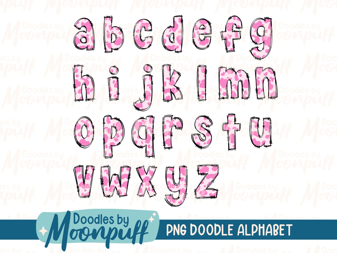 Pink Cow Print Doodle Alphabet Letters Transparent Pngs - Etsy