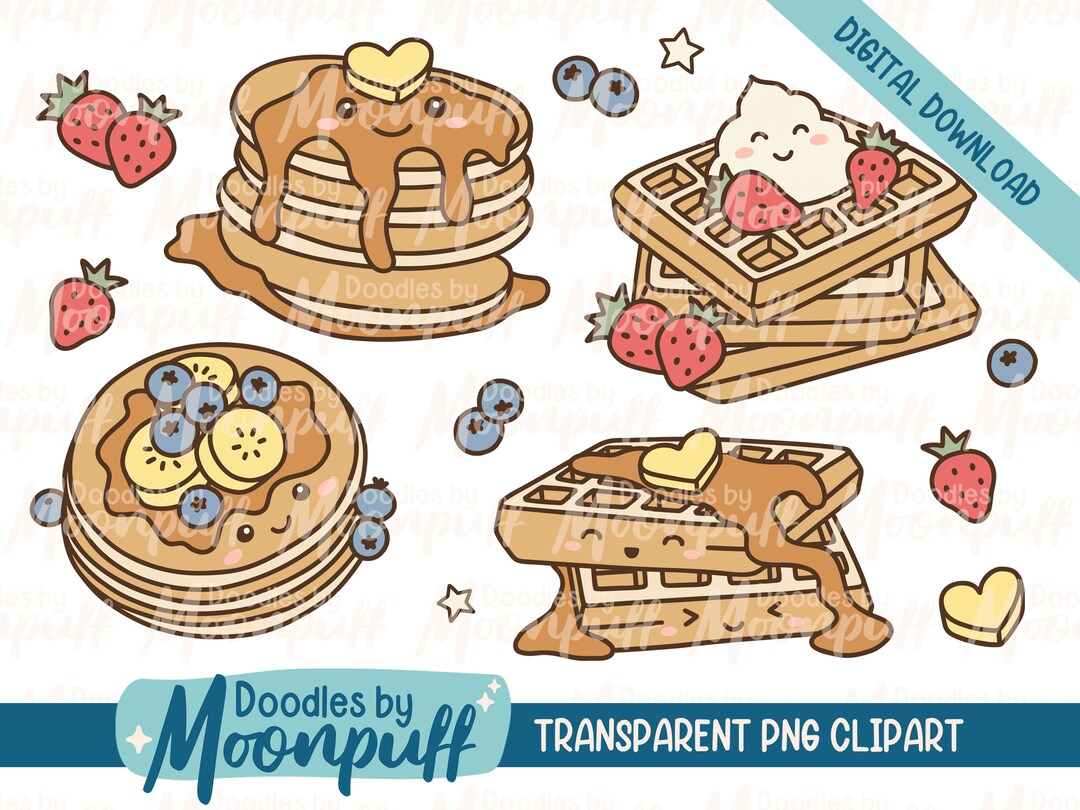 Kawaii Pancake and Waffles Clipart, Cute Breakfast PNG Clipart, Cute ...