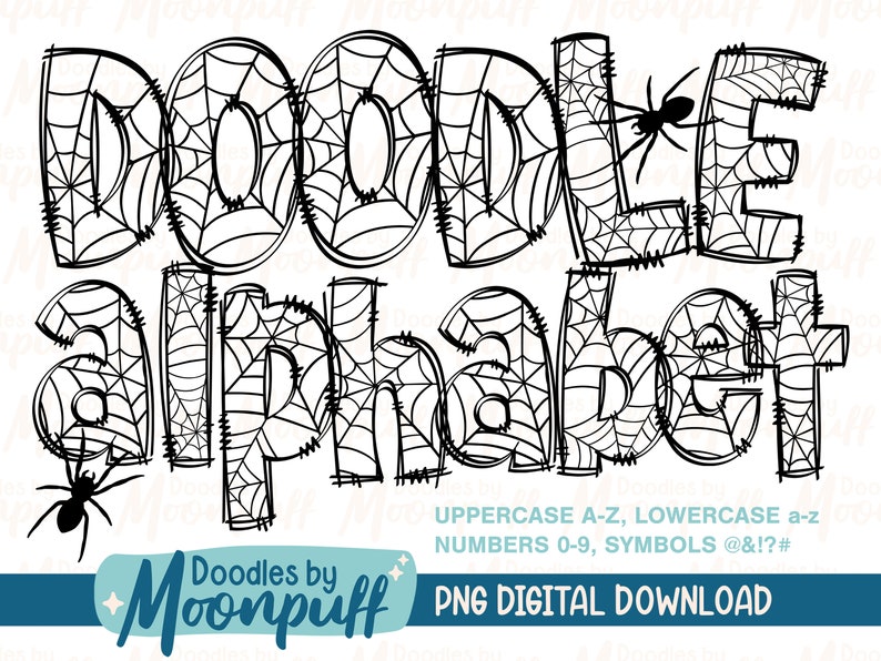 Spider Web Doodle Alphabet Letters Transparent Pngs - Etsy