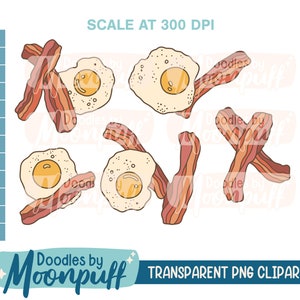 Bacon and Eggs Hand Drawn Clipart Set, Breakfast Food Cute Art Design ...
