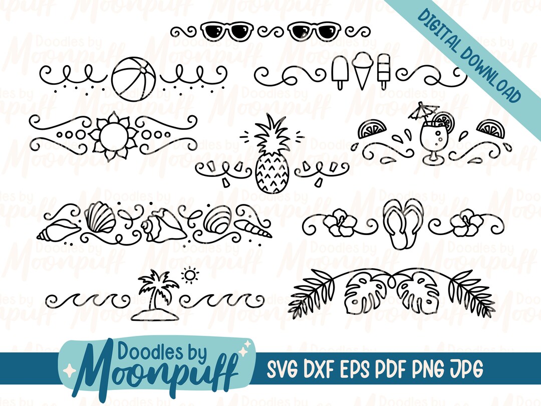Hand-drawn Summer Text Dividers SVG Clipart, Cute Seasonal Tropical ...