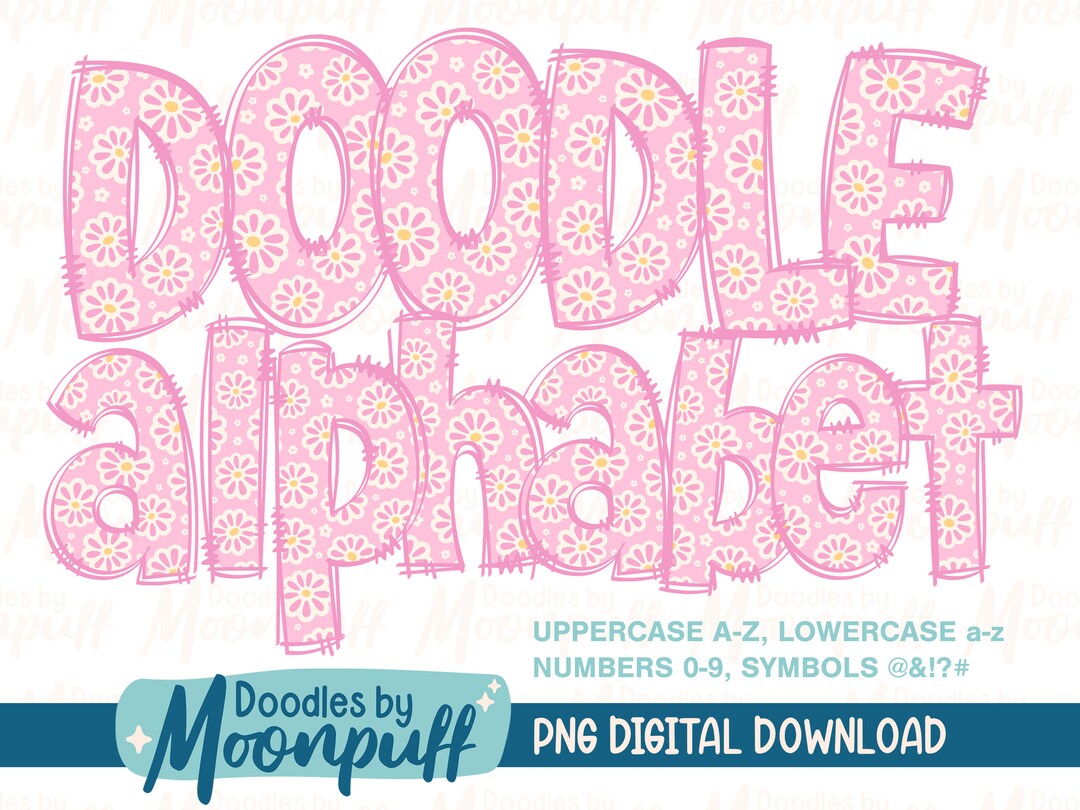 Bold Pink Floral Doodle Alphabet Letters Transparent Pngs, Daisies ...