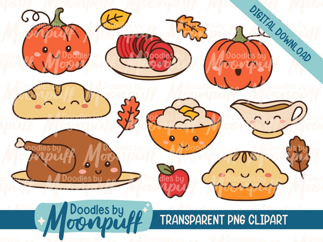 Kawaii Thanksgiving Dinner Clipart, Cute Thanksgiving PNG Clipart, Kids ...