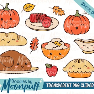 Kawaii Thanksgiving Dinner Clipart, Cute Thanksgiving PNG Clipart, Kids ...
