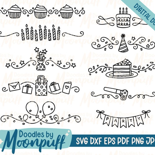 Birthday Party Text Dividers SVG Clipart Hand-drawn Birthday - Etsy