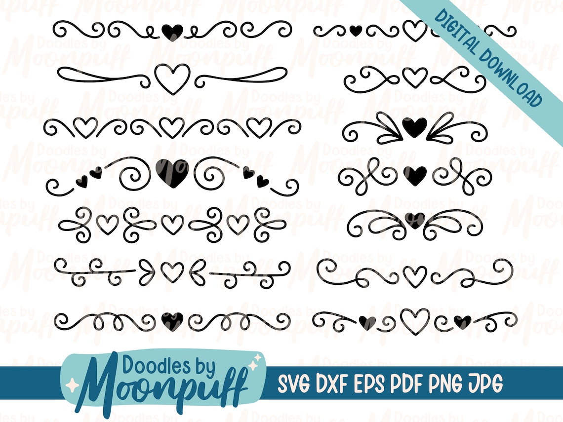 Hand-drawn Heart Text Dividers Set 4 Wedding Anniversary Line - Etsy