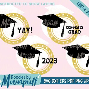 Graduation Layered Cupcake Topper SVG Cut File, Yay Congrats Grad 2023 ...