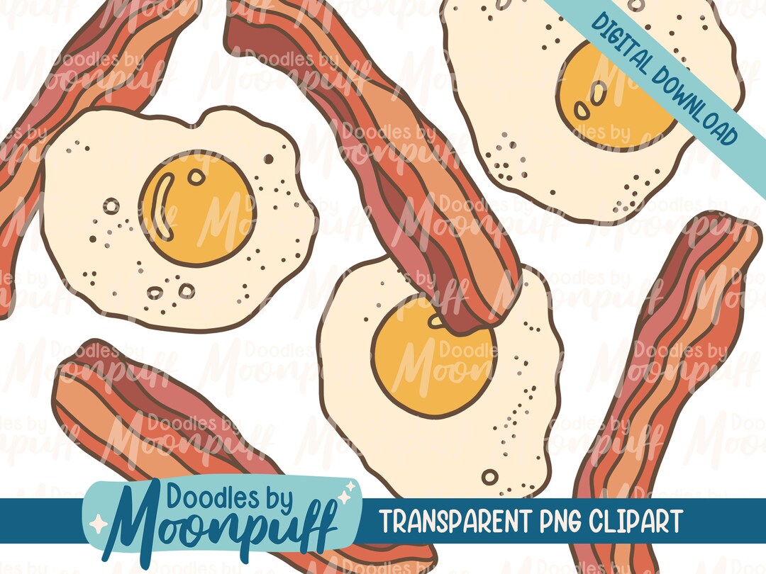 Bacon and Eggs Hand Drawn Clipart Set, Breakfast Food Cute Art Design ...
