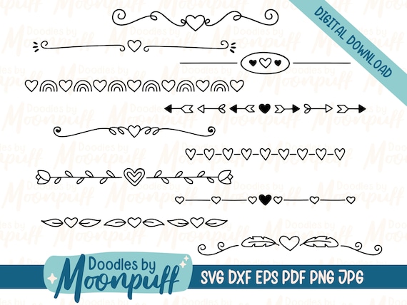 Hand-Drawn Heart Dividers Set 3 Long borders SVG cut file | Etsy