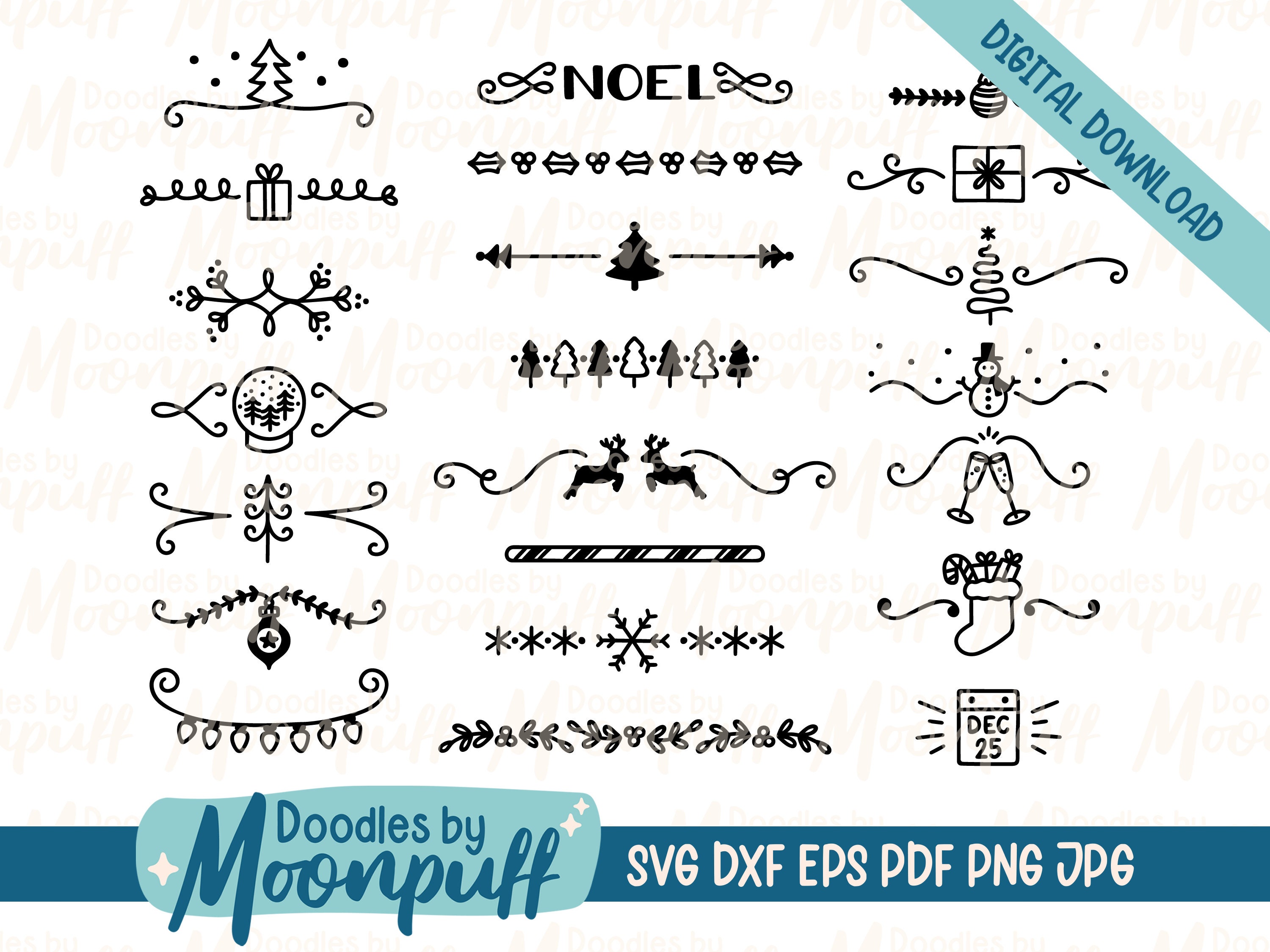 Hand-drawn Simple Holiday Dividers Clipart, Festive Christmas Border ...