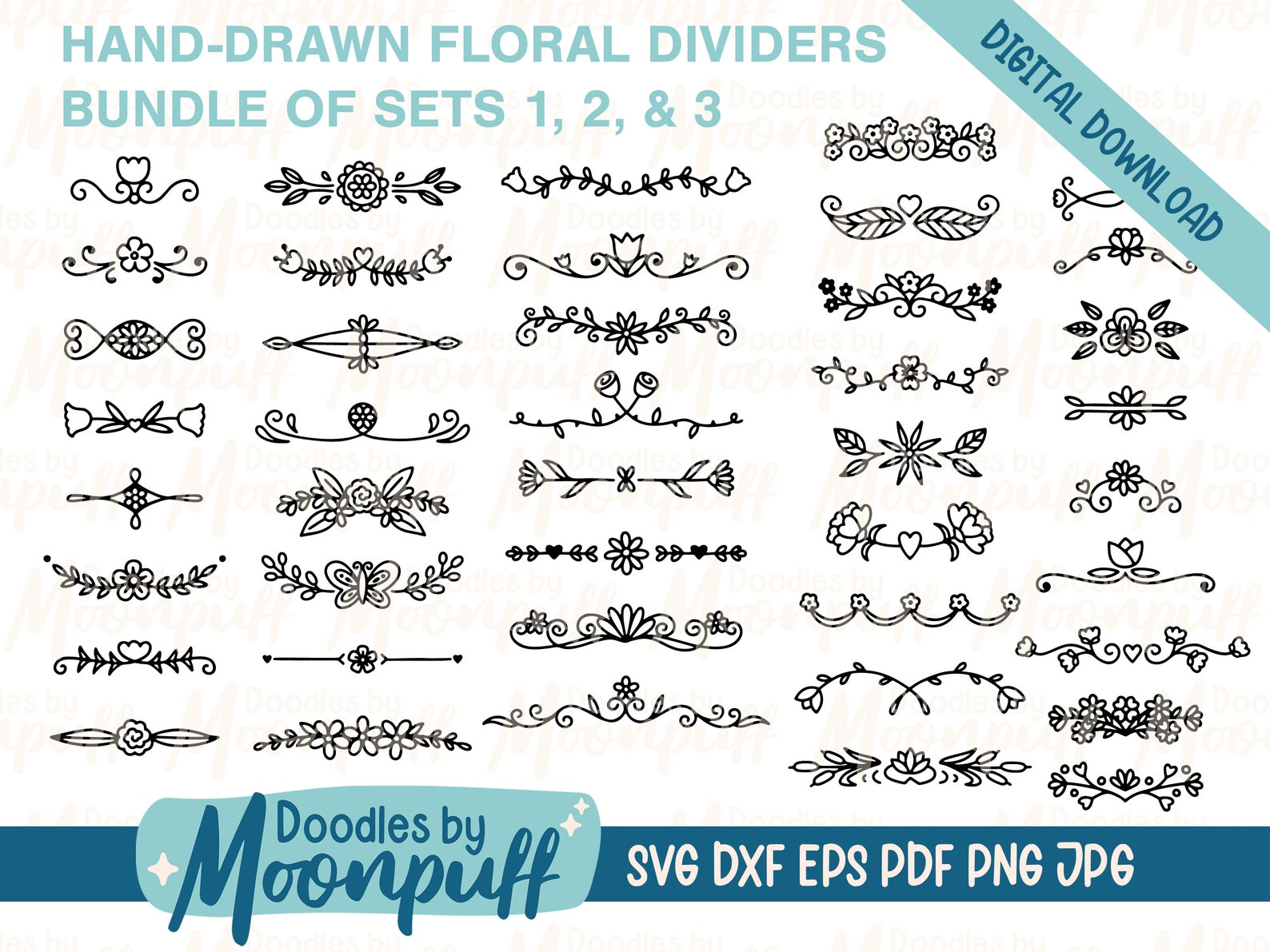 Hand-drawn Floral Dividers Bundle Borders SVG Cut File - Etsy