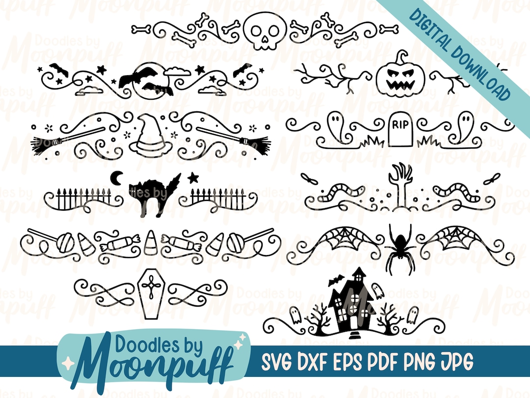 Cute Halloween Text Dividers SVG Clipart, Spooky Creepy Decorative Art ...