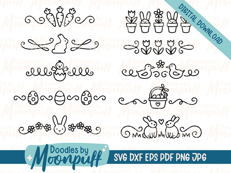 Hand-drawn Easter Text Dividers SVG Clipart Cute Spring Bunny - Etsy