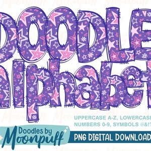 Pink & Purple Stars Doodle Alphabet Letters Transparent Pngs ...