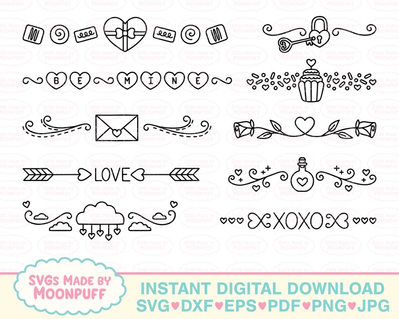 Hand-Drawn Valentine's Day Text Dividers SVG clipart love | Etsy